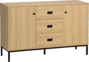 HOMCOM Kuchyňský Buffet Úložný Kabinet 2 Skříňky Nastavitelná Police 3 Zásuvky Moderní Styl - 120 x 39,5 x 77 cm Přírodní | Aosom