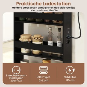 Costway 13 cm tenký úložný vozík s nabíjecí stanicí 4patrový pojízdný kuchyňský