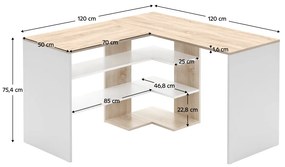 Kondela Rohový PC stůl, dub sonoma/bílá, TAMARI