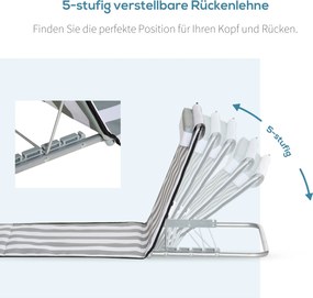 Lehátko skládací zahradní lehátko s polštářem pod hlavu Lehátko s opěradlem nastavitelným v 5 směrech Taška na přenášení Světle šedá barva