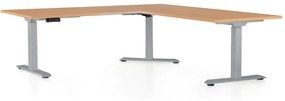 Výškově nastavitelný stůl OfficeTech Angle, 180 x 200 cm, šedá podnož, buk