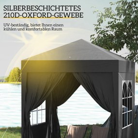 Skládací altán Outsunny 2x2m se 4 bočními stěnami a okny, UV ochrana, zahradní stan včetně tašky na přenášení, ocel oxford černá |