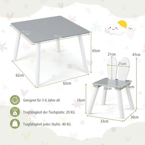 Costway Dětský stůl se 2 židlemi 3 kusy. Dětská sedací sestava s šedými nohami