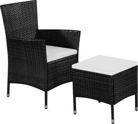 vidaXL Zahradní židle a stolička s poduškami polyratan [44090] Barva: Černá