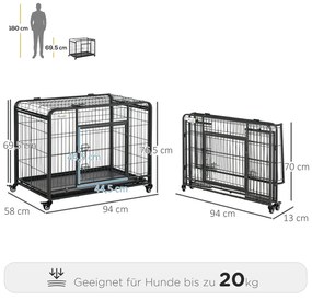 Přepravní box pro psa a kočku PawHut na 4 kolech | černý, Barvy a parametry Materiál kov