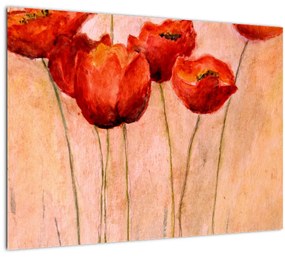 Skleněný obraz - Červené tulipány (70x50 cm)