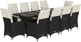 11dílný zahradní bistro set s poduškami černý polyratan 3277236