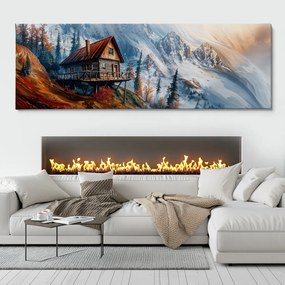 Obraz na plátně - Horská chata v chladném ránu FeelHappy.cz Velikost obrazu: 120 x 40 cm