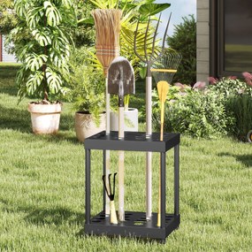 Organizér na zahradní nářadí Outsunny, 16-přihrádkový dvoupatrový držák na nářadí s nastavitelnými podložkami pro nůžky, lopaty, hrábě, do kůlny, gar…