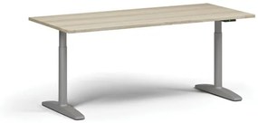 Výškově nastavitelný stůl OBOL, elektrický, 675-1325 mm, deska 1800x800 mm, šedá zaoblená podnož, dub přírodní