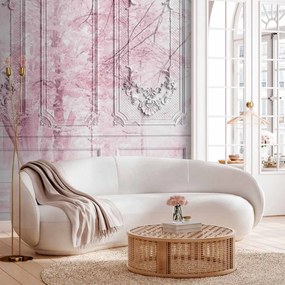 Fototapeta Růžový park - elegantní štukatury na zdi a stín stromu