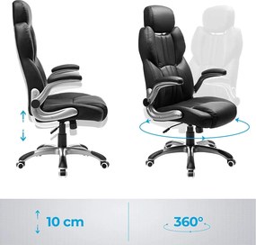 Ergonomická otočná židle, kancelářská židle se skládacími rameny, černá