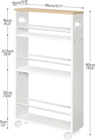 Úzký pojízdný kuchyňský regál Vasagle Tonari 45 cm bílý/hnědý