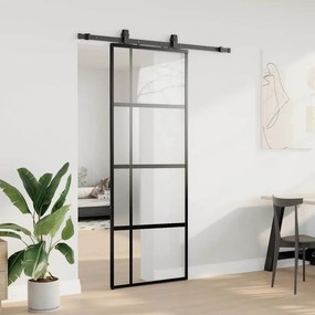 Posuvné dveře se sadou kování černé 76x205 cm Tvrzené sklo 3375920