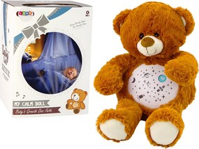 LEAN Toys Plyšový medvídek na usínání – světla, zvuky, noční a denní režim, hnědý