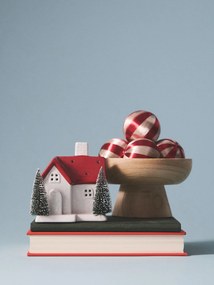 Sinsay - Vánoční keramický svícen ve tvaru domečku - červená
