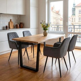 Vikio Jídelní set pro 4 osoby 160x90 cm dub noha U šedá židle s područkami VJS166-4S