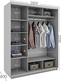 Skříně s posuvnými dveřmi 1800x2200x600 1LTD 1 Zrcadlo Dub Sonoma, profil stříbrný