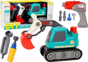 LEAN Toys Pásové rypadlo na šroubování DIY, kreslené, tyrkysové
