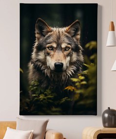 Obraz na plátně - Vlk promočený od deště v houštině FeelHappy.cz Velikost obrazu: 60 x 90 cm