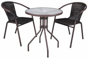 Garthen 2345 Bistro stolek se skleněnou deskou a 2 židle z polyratanu