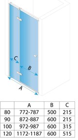 Jednokřídlé sprchové dveře REA ATLAS PRAVÉ 120 cm, zlatá kartáčovaná/transparent - bez vaničky