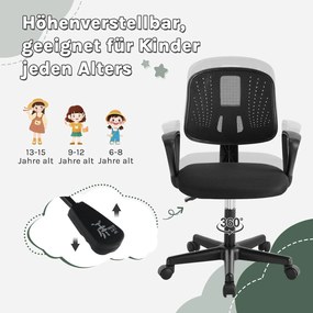 WOLTU Dětská otočná židle s područkami – ergonomická kancelářská židle, černá