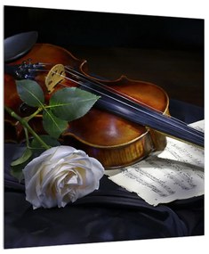 Obraz růže a houslí (40x40 cm)