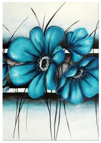Gario Ručně malovaný obraz Malované tyrkysové květiny Rozměry: 100 x 70 cm
