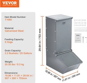 Kovové krmítko pro prasata 75,7 l se dvěma dvířky, pro 5 prasat