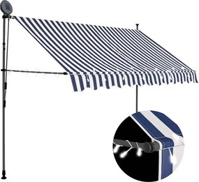 Ručně zatahovací markýza s LED světlem 300 cm modrobílá 145845