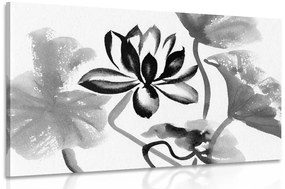 Obraz akvarelový lotosový květ v černobílém provedení - 90x60 cm