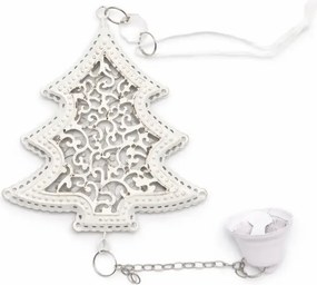 Vánoční ozdoba na stromeček kovový stromeček, 10 × 8,5 cm, se zvonečkem 3 cm