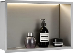 Rea Rea, LED polička na zapuštění 45x30x10 cm, 12W, 3000K, broušená ocel, REA-08547