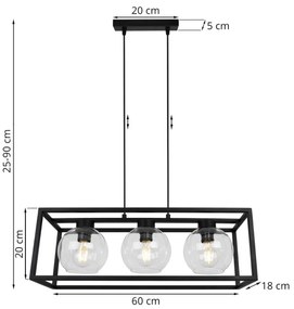 Závěsné svítidlo Haga Cage, 3x transparentní skleněné stínítko v kovovém rámu