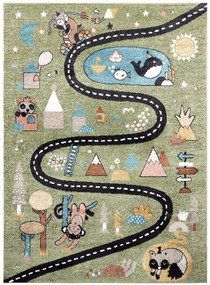 Dywany Łuszczów, Dětský kusový koberec Fun Route Street animals green, 200x290, zelená, dětský pokoj