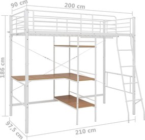 Rám poschoďové postele se stolem bílý kov 90 x 200 cm 287906