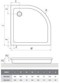 Roth HAWAII 800 čtvrtkruhová sprchová vanička 80 x 80 x 15 cm 8000007 akrylátová