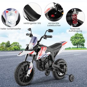 Costway Elektrická dětská motorka Aprilia s tréninkovými koly a hudbou a – bílý