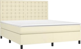Box spring postel s matrací a LED krémová 160x200 cm umělá kůže 3135953