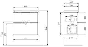 Aqualine Deneb koupelnová skříňka pod umyvadlo 60,5 x 55 x 34,5 cm bílá mat DN264