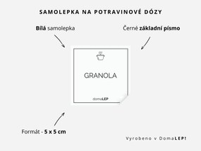 GRANOLA - omyvatelná samolepka na dózu, výběr rozměrů Ø 5 cm / 5 x 5 cm / 6 x 8 cm | DomaLEP tvar: OBDÉLNÍK, barva: BÍLÁ - ČERNÉ písmo, velikost: š. 6 cm x v. 8 cm - tučné písmo