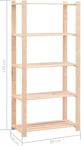 Úložný regál 5 polic 80x38x170 cm masivní borovice 250 kg 286199