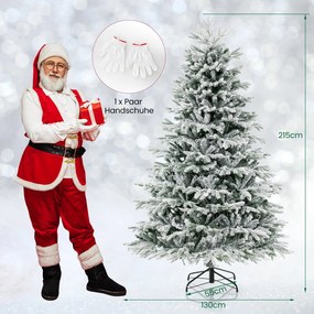 Costway 210 cm Umělý vánoční stromek se sněhem a osvětlení Vánoční strom s 450