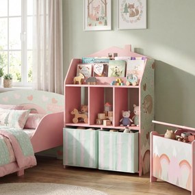 AIYAPLAY Dětský regál se 2 látkovými zásuvkami otevřený Regál pro 3-8 let 62,5x30x91,5 cm Růžový