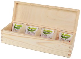 Dřevěná krabička na čaj s čtyřmi přihrádkami - podlouhlá