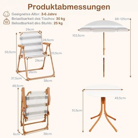Costway Dětská sedací skupina s výškově nastavitelným slunečníkem 4 – přírodní