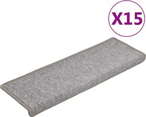 Schodové rohože 15 ks 65 x 21 x 4 cm světle šedé s obdélníkovým okrajem 134570