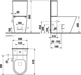 Sapho Paco WC kombi Rimless s bidetovou sprškou spodní/zadní odpad bílá PC1012RX