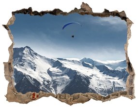 Wallmuralia Díra 3D ve zdi nálepka Paragliding Alpy 95x64 cm